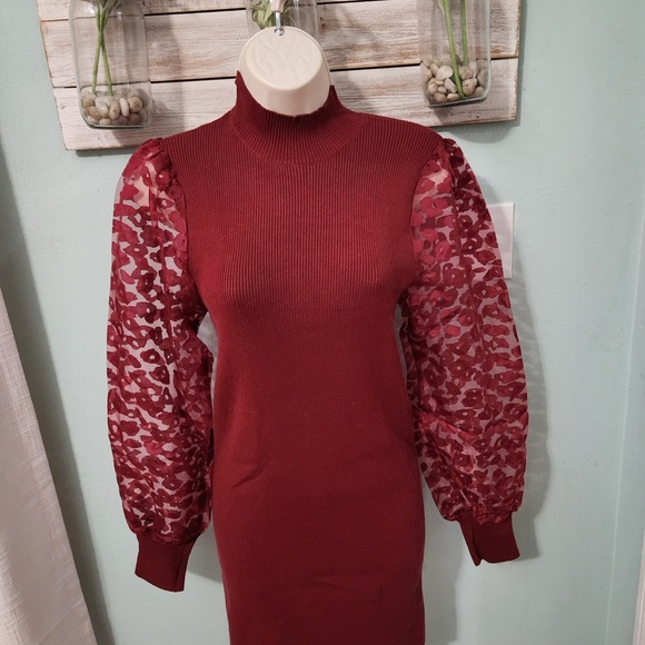 entro | Dresses | Entro Red Bodycon Dress With Bishop Sleeves | Poshmark